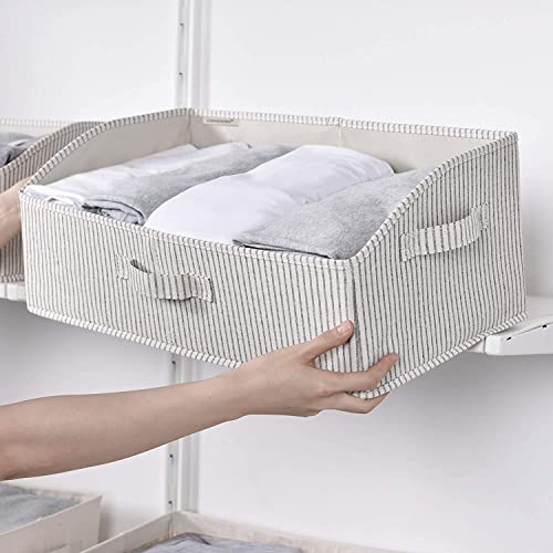 StorageWorks Closet Baskets, Fabric Baskets for Closet Shelves, Foldable Trapezoid Storage Bins, Mixing of Nature & Blue, 3-Pack