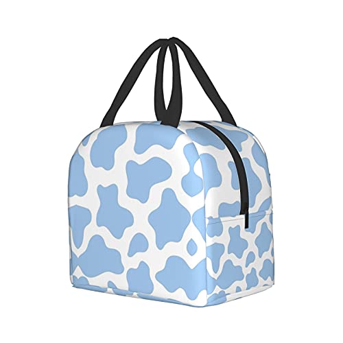 carati Insulated Lunch Bag for Women, Cooler Tote Reusable Lunch Box Container For Work Office Travel Picnic Light Blue Cow Animal