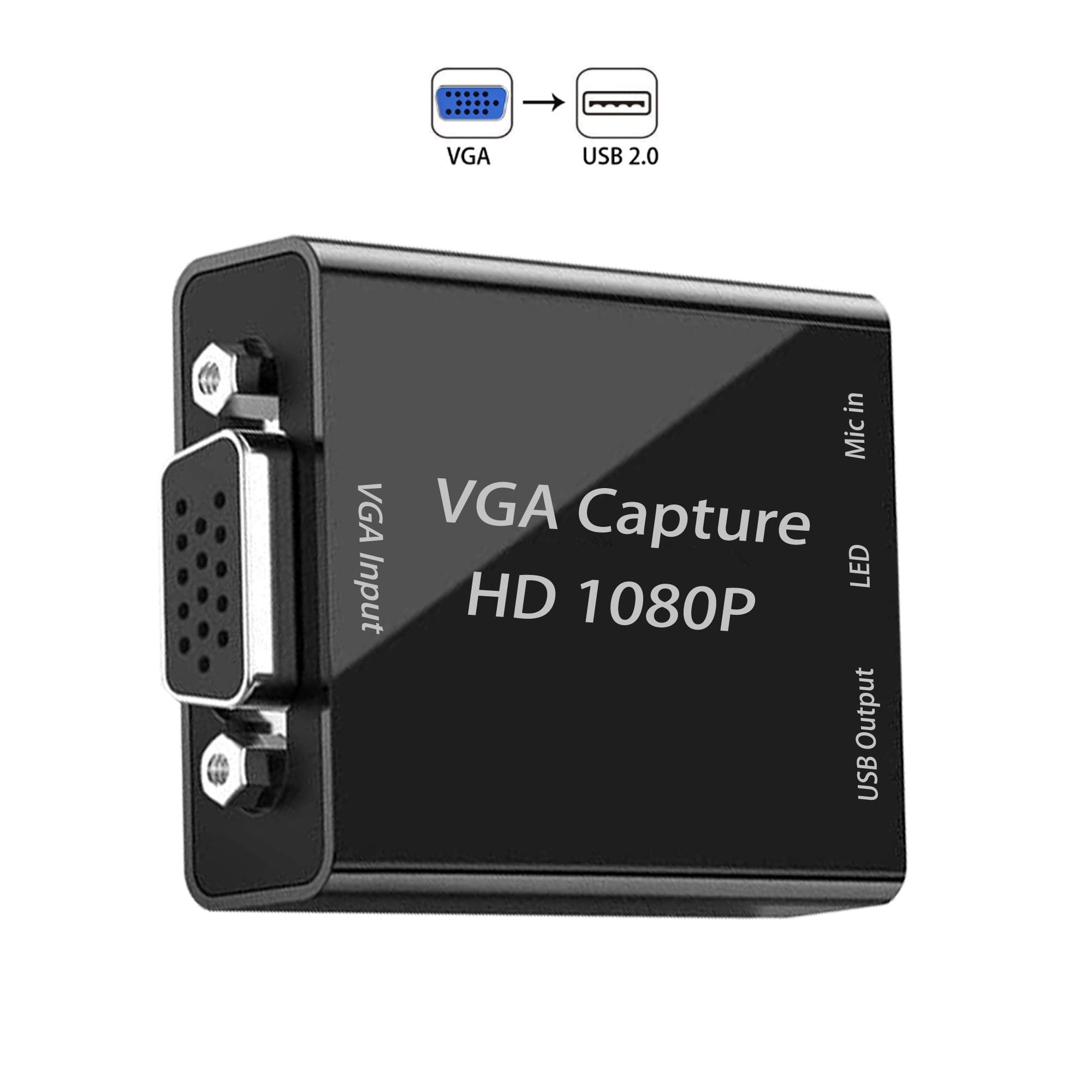 VGA Capture Card, VGA to USB Capture Device with Mic Input Support HD 720P Video for Gaming, Streaming, Teaching, Video Conference, Live Broadcasting
