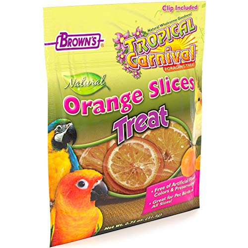 F.M. Brown's Tropical Carnival Natural Orange Slices Pet Bird Foraging Treat, 0.75-oz Bag - Sun-Ripened, USA Harvested, 100% Edible, Natural Vitamin C