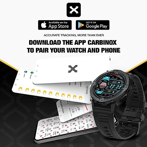 Carbinox X-Ranger Smart Watch Rugged Fitness Tracker IP69K Waterproof Compatible with Android and iOS Phone Heart Rate Sport Modes, Black, 49mm Diameter