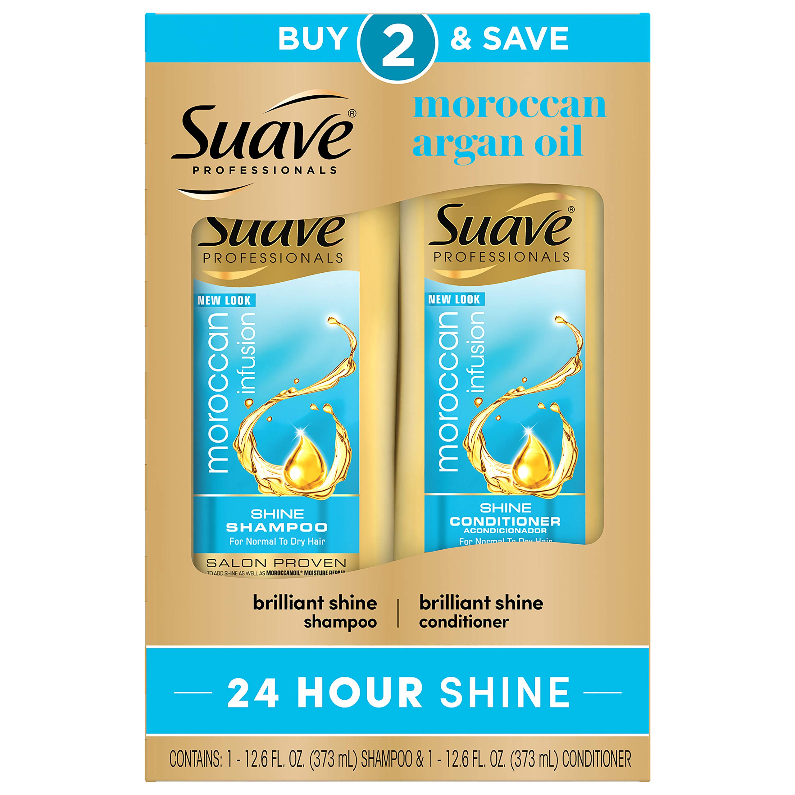 Suave Shine Shampoo and Conditioner Moroccan Infusion with Argan Oil 12.6 oz,12.6 Fl Oz (Pack of 6)