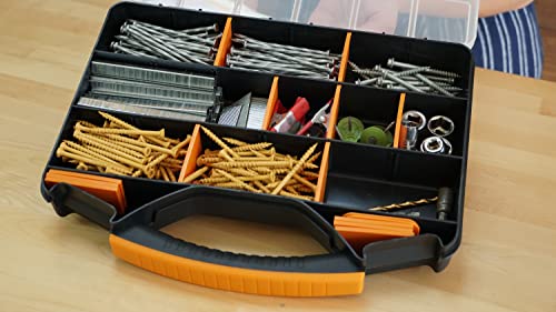 Massca Hardware Organizer box with dividers - 18 Compartments Small Parts Organizer with Accessible Hinged Lid - Durable Plastic Screw Organizer Store Nuts, Bolts, Screws, Nails, and Small Hardware