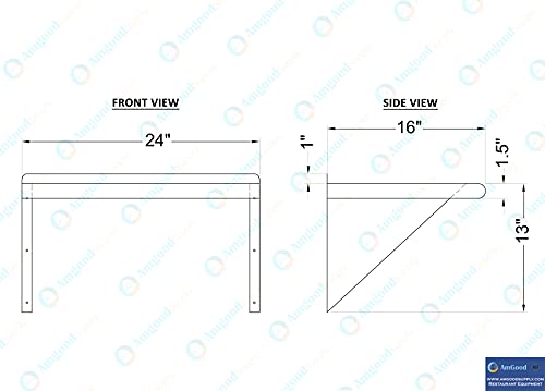 AmGood 24" Long X 16" Deep Stainless Steel Wall Shelf | NSF Certified | Appliance & Equipment Metal Shelving | Kitchen, Restaurant, Garage, Laundry, Utility Room