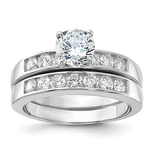925 Sterling Silver Cubic Zirconia CZ Engagement Ring Wedding Band 2-piece Bridal Jewelry Set Size 6