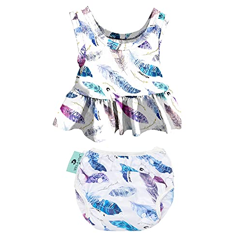 Reusable Swim Diaper and Top for Babies, Infants & Toddlers - Adjustable Girls Swimming Diaper 0-2 Years, Eco-Friendly Washable with Snaps – Tribal Feather – 1 Set by Will & Fox
