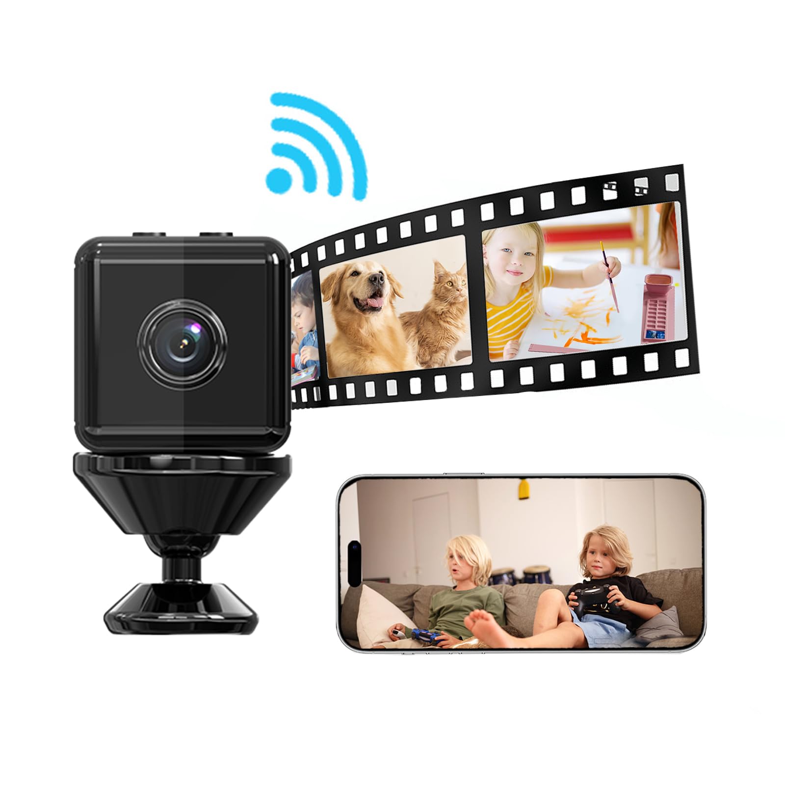Lymoc Wireless Camera 1080P,Mini WiFi Camera Kids Pets Camera with Motion Detection Night Vision for Home Office Security,Phone Cameras for Surveillance - Size:1.5 x 1.5 x 1.5 inches