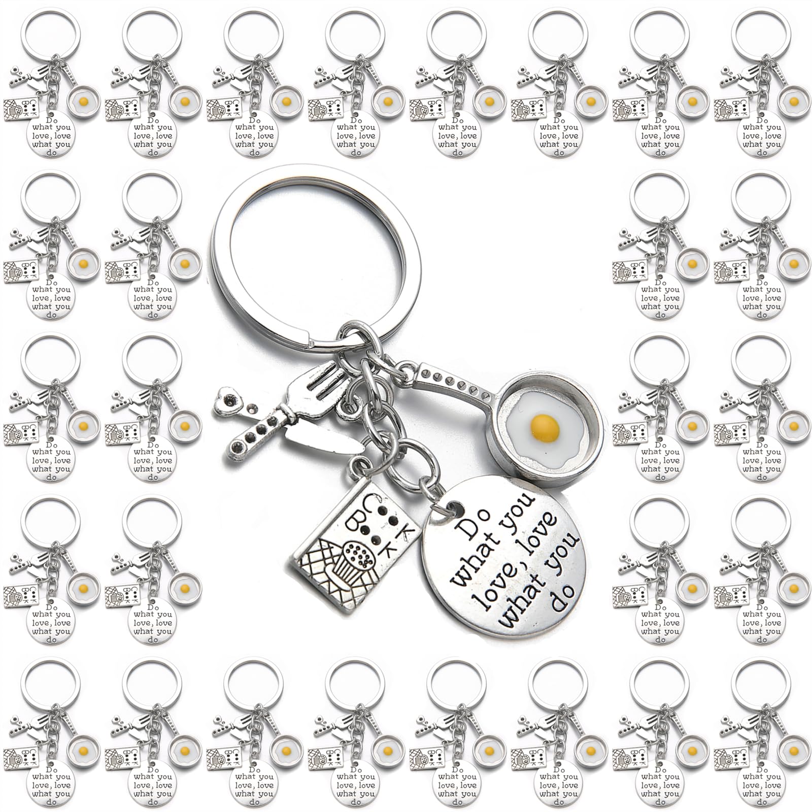 PHAETON 20PCS Kitchen Home Cooking Key Ring Fried Egg Pan Cook Book Tableware Key Chain Small Charm Chef Keychain Baking Accessories Keychain
