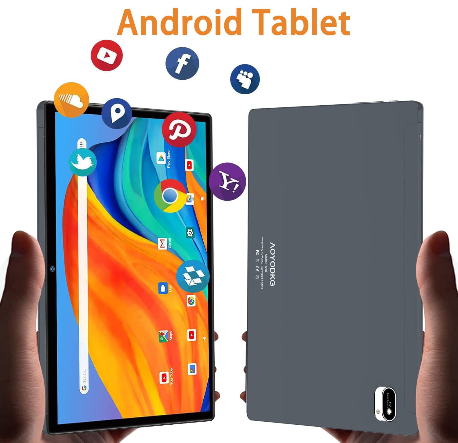 AOYODKG Tablet 2 in 1, 10.1 inch Android Tablet with Keyboard, Case Mouse, 8GB RAM+64GB ROM(1TB Expand), Octa-Core Processor, 1920x1200 IPS HD Display, Games, Wi-Fi, Bluetooth, AYO-A10 (Gray)