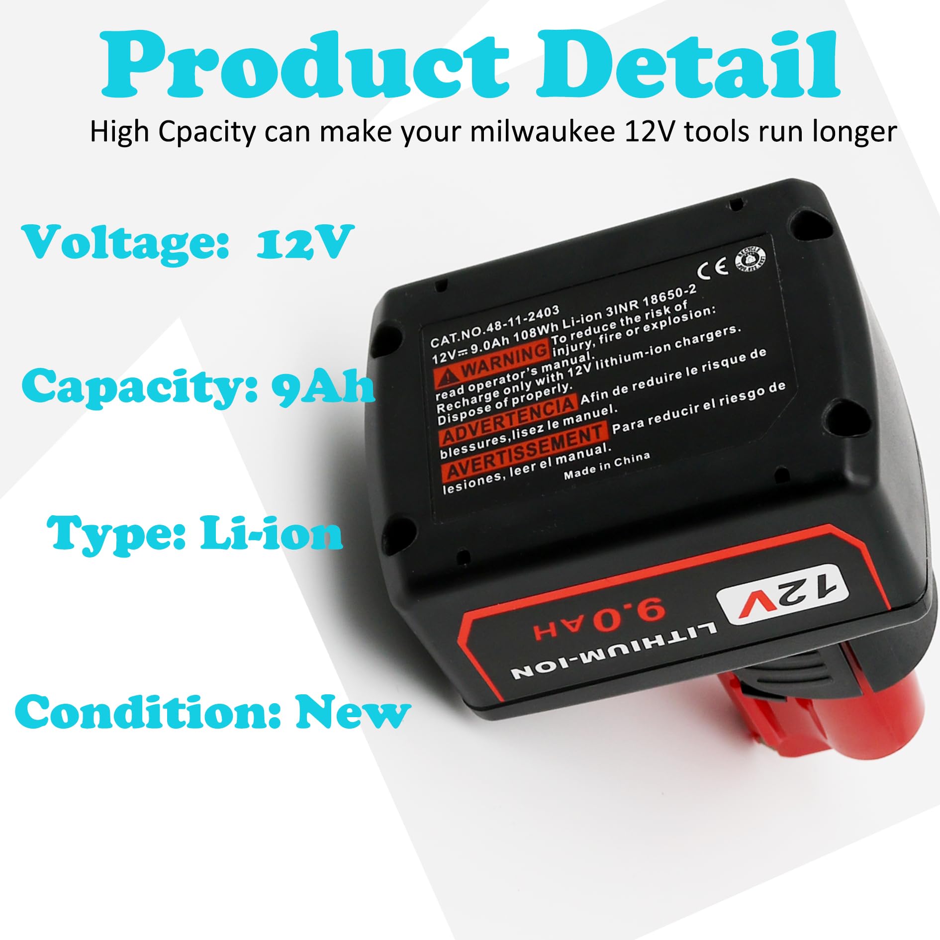 OYRMIL 2 Packs 9.0Ah M12 Battery Compatible with M12 Lithium-ion Battery 48-11-2440 48-11-2402 48-11-2411 M12 Cordless Tools