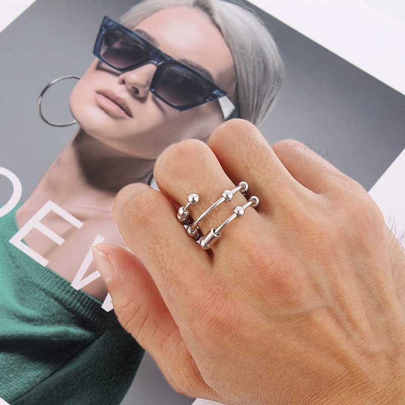 AINILOVE Morse Code Ring Stainless Steel Spinner Ring Bead Fidget Ring Stress Relieving Anxiety Ring Inspirational Morse Code Jewelry Gifts (I am Enough)