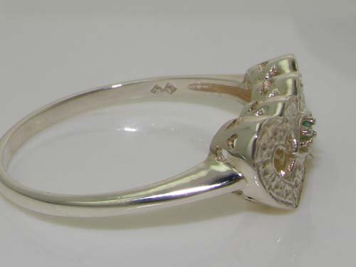 925 Sterling Silver Natural Emerald Womens Sweetheart Ring - Sizes 4 to 12 Available