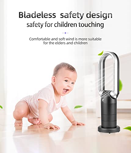 Bladeless Tower Fan & H13 HEPA Air Purifier & 1500W Space Heater 3in1, 120° Swing & 210° Tilt Head Table Fan, 29in. 35W Desk Fan with Remote, 9 Speeds 9H Timer Air Circulator for Home Office, G/S…