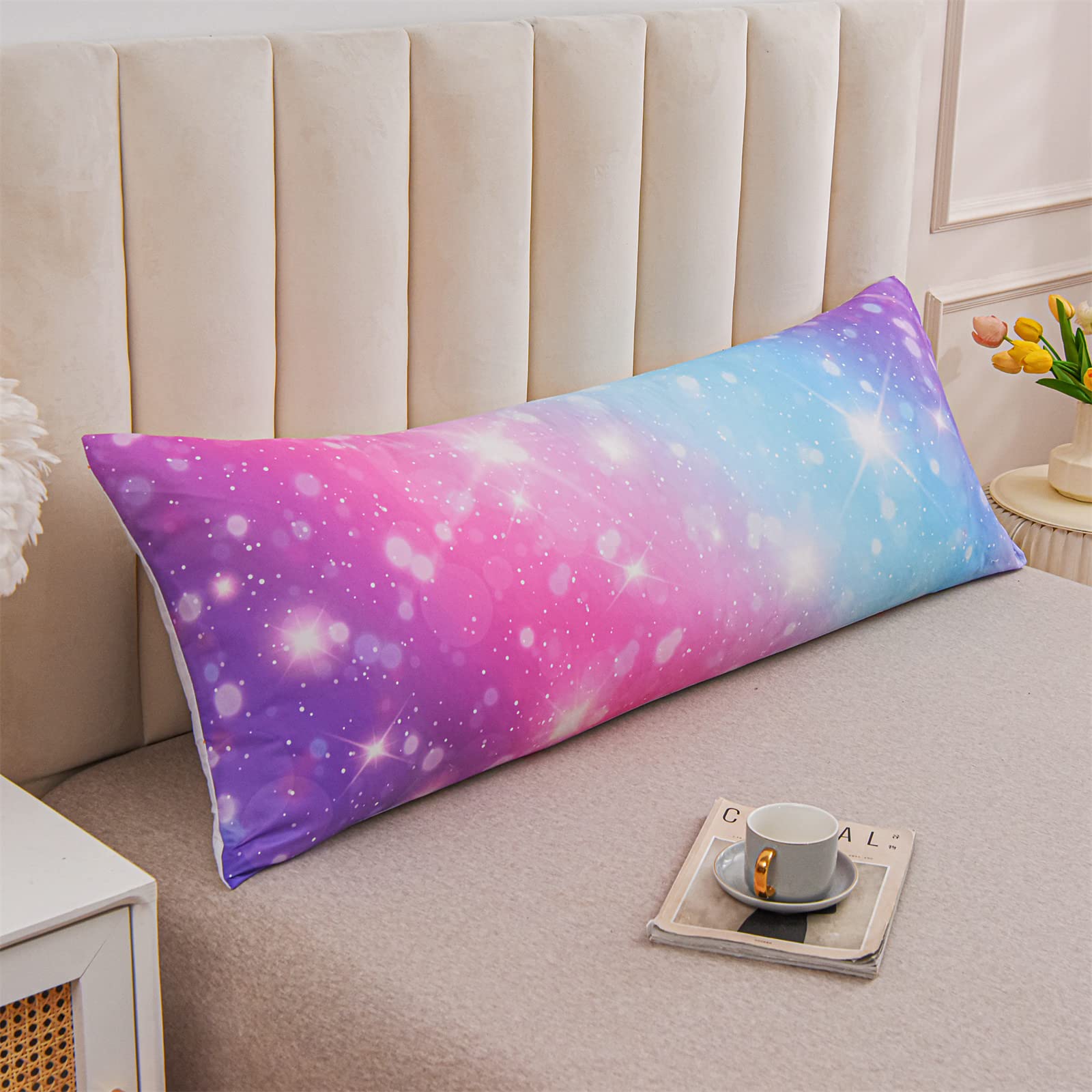 A Nice Night Gradient Glitter,Rainbow Galaxy Body Pillow Cover Pillowcase with Envelope Closure for Kids Adults,BluePurple