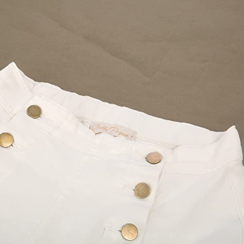 Belle Poque Women Denim Pants White Wide Leg Stretch High Waisted Dressy Pants Trousers with Pockets White Size 12 Size 14