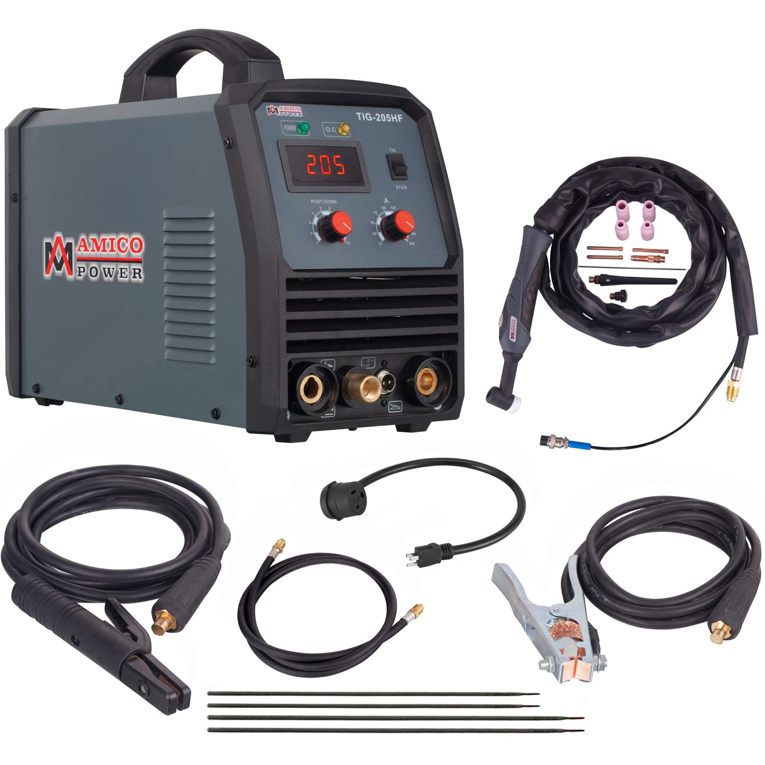 Amico TIG-205HF, 205 Amp TIG Torch Stick Arc DC Inverter Welder, High Frequency & High Voltage 100% Start, 95~260V Wide Voltage Welding Machine.