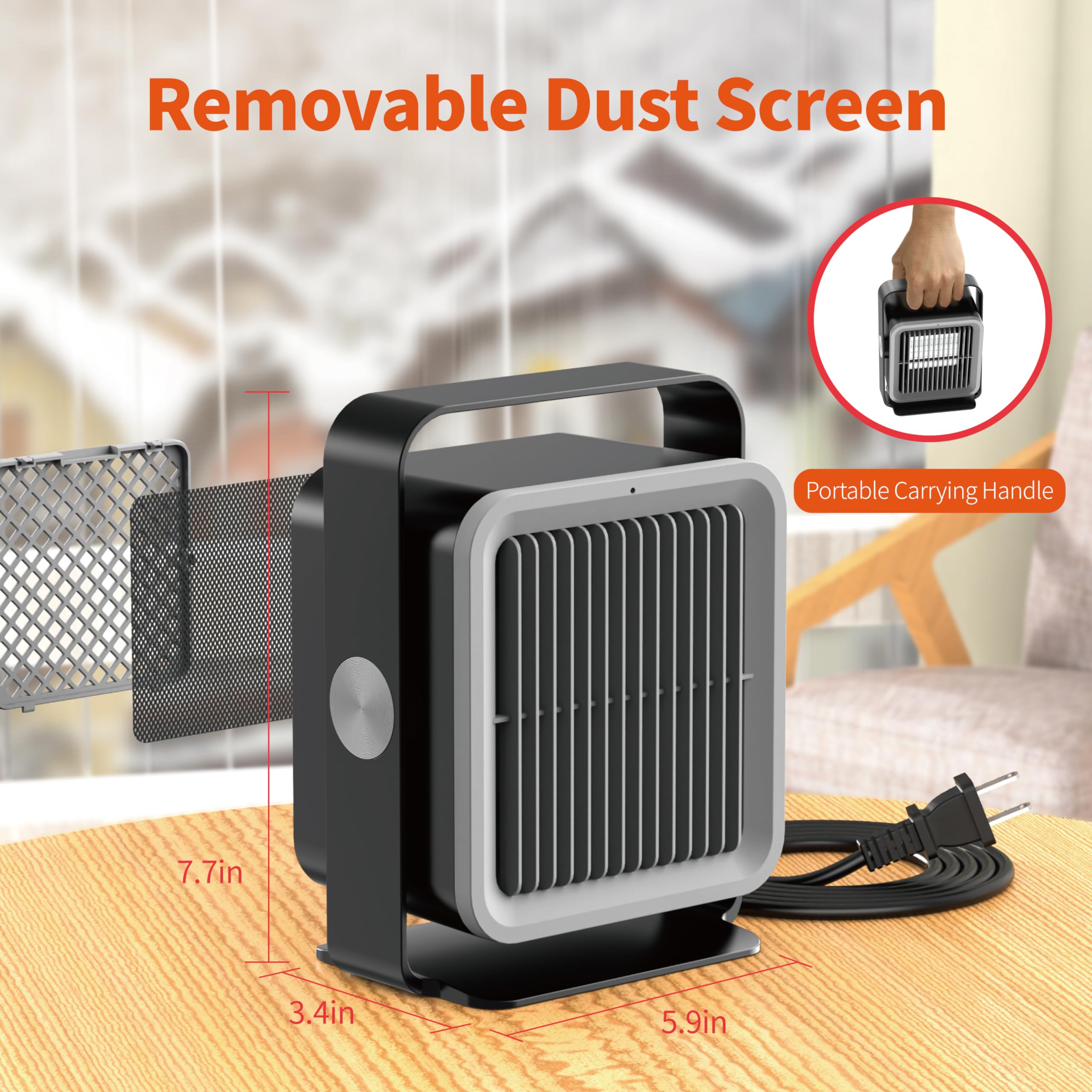 JOJOZOO Space Heater, Portable Electric Heater Adjustable Angle for Indoor Use, Upgraded Small Desk Heater with Tip-Over and Overheat Protection for Bedroom, Office(Black)