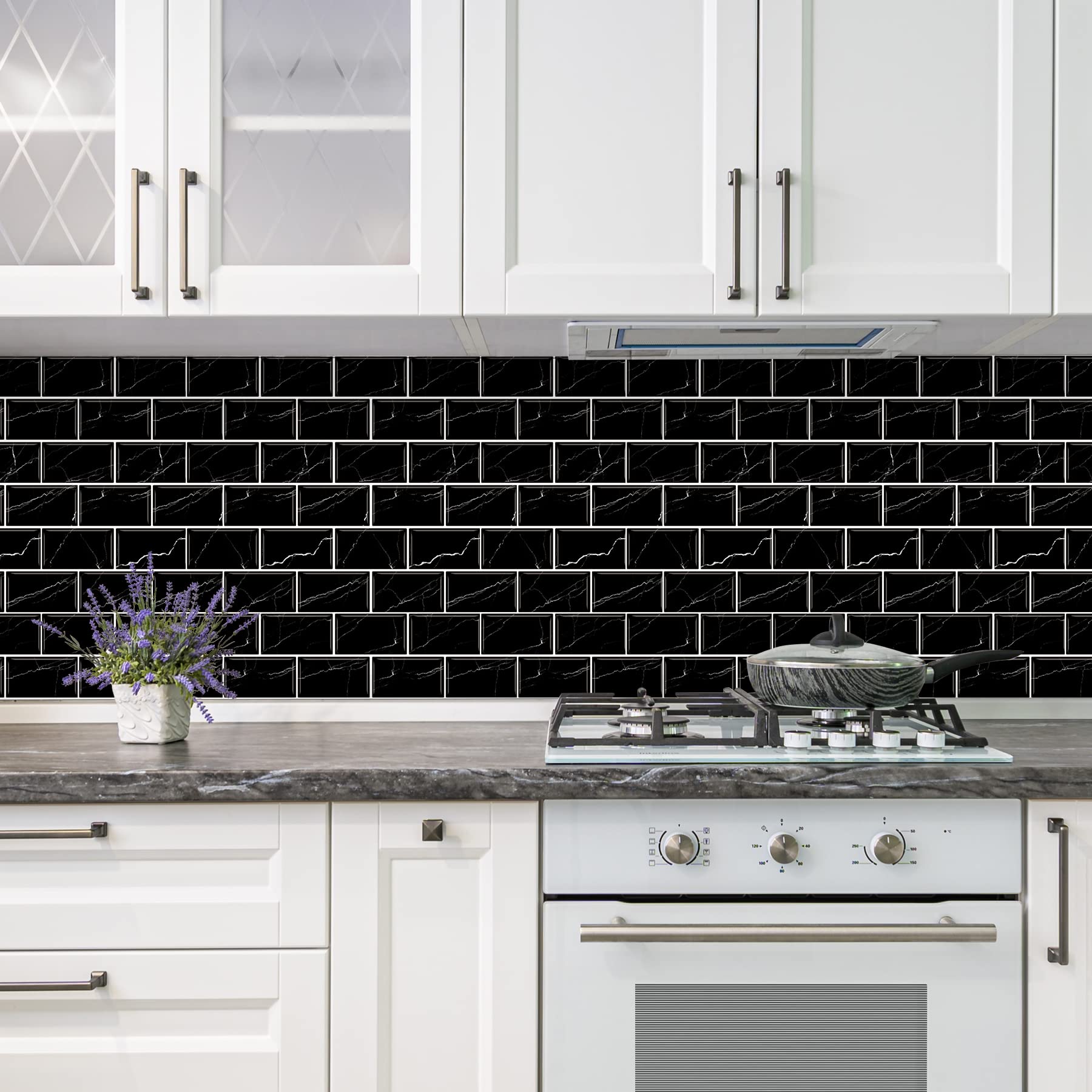 AINNO 10-Sheet Subway Tiles Sticker Peel and Stick Backsplash,12"x12" Premium Self Adhesive Wall Tiles Stick on Back Splashes for Kitchen,Bathroom Black Waterproof Vinyl