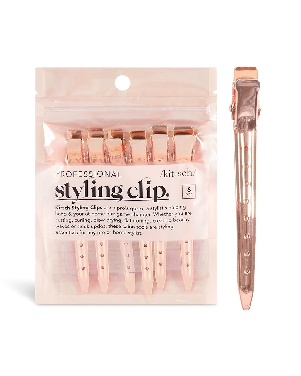 Kitsch Metal Duck Billed Hair Clips - Hair Styling Clips for Sectioning, Cutting, Coloring, Blow Drying and Makeup | Salon Quality Accessories - 6pcs (Rose Gold)