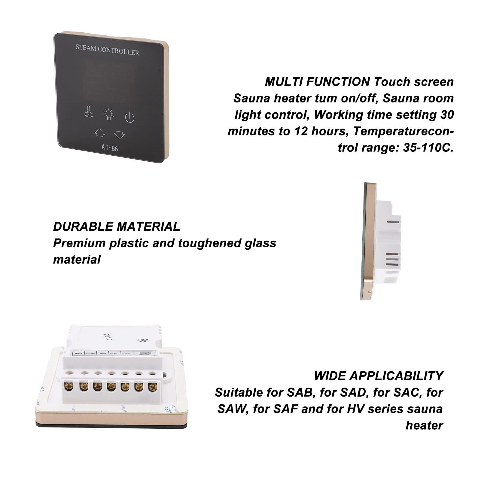 ABS Touch Screen Temperature Controller, 35-110 ℃ Plastic Time Display Heater Switch Touch Screen Temperature Controller for Spa Room