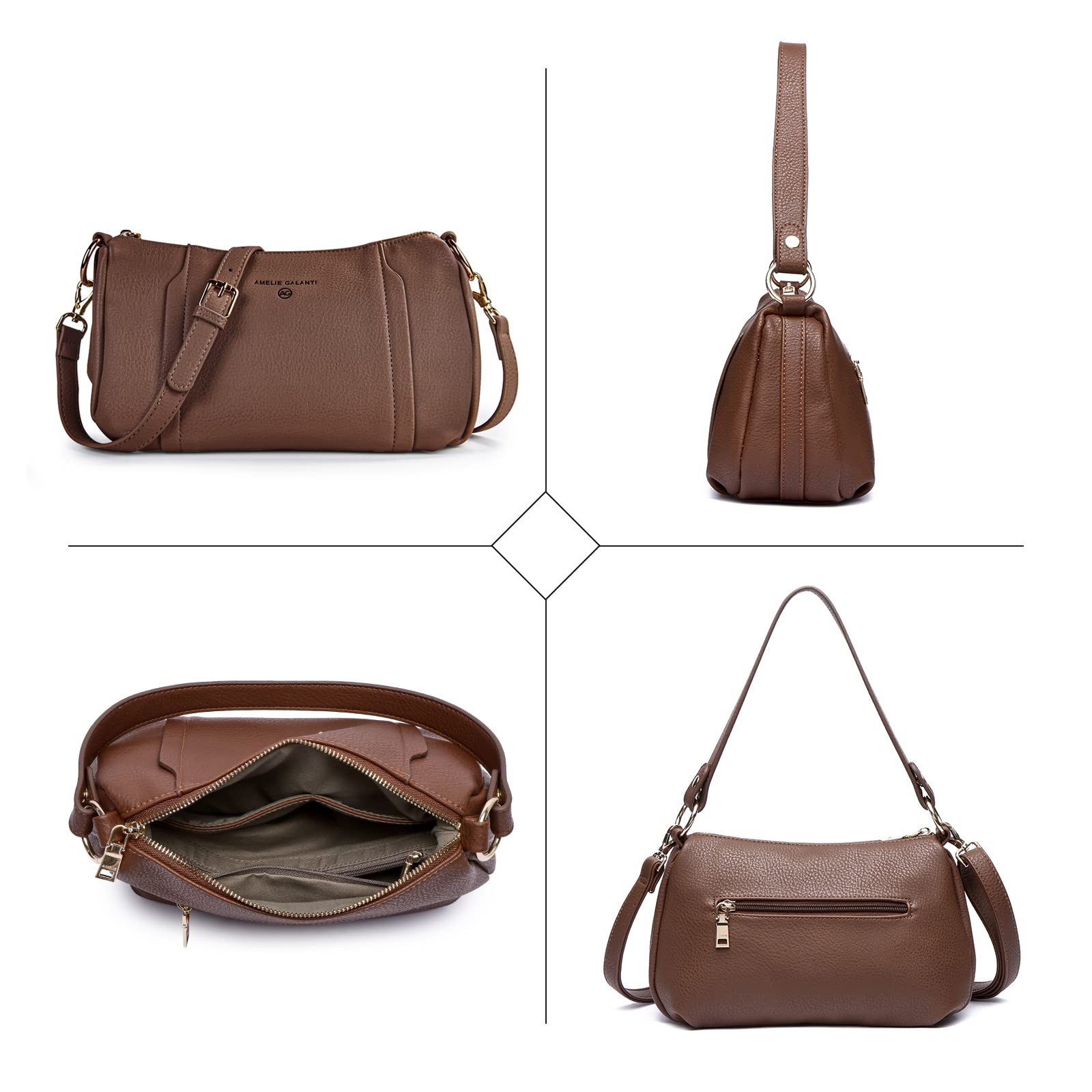 AMELIE GALANTI Small Medium Size Crossbody Bag purse for Women,leather Shoulder handbag with Adjustable Strap (991706-BEIGE)