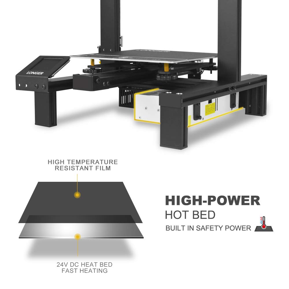 LONGER LK4 3D Printer 90% Pre-Assembled with 2.8" Full Color Touch Screen, Resume Printing, Filament Detector, Built-in Safety Power Supply 220x220x250mm