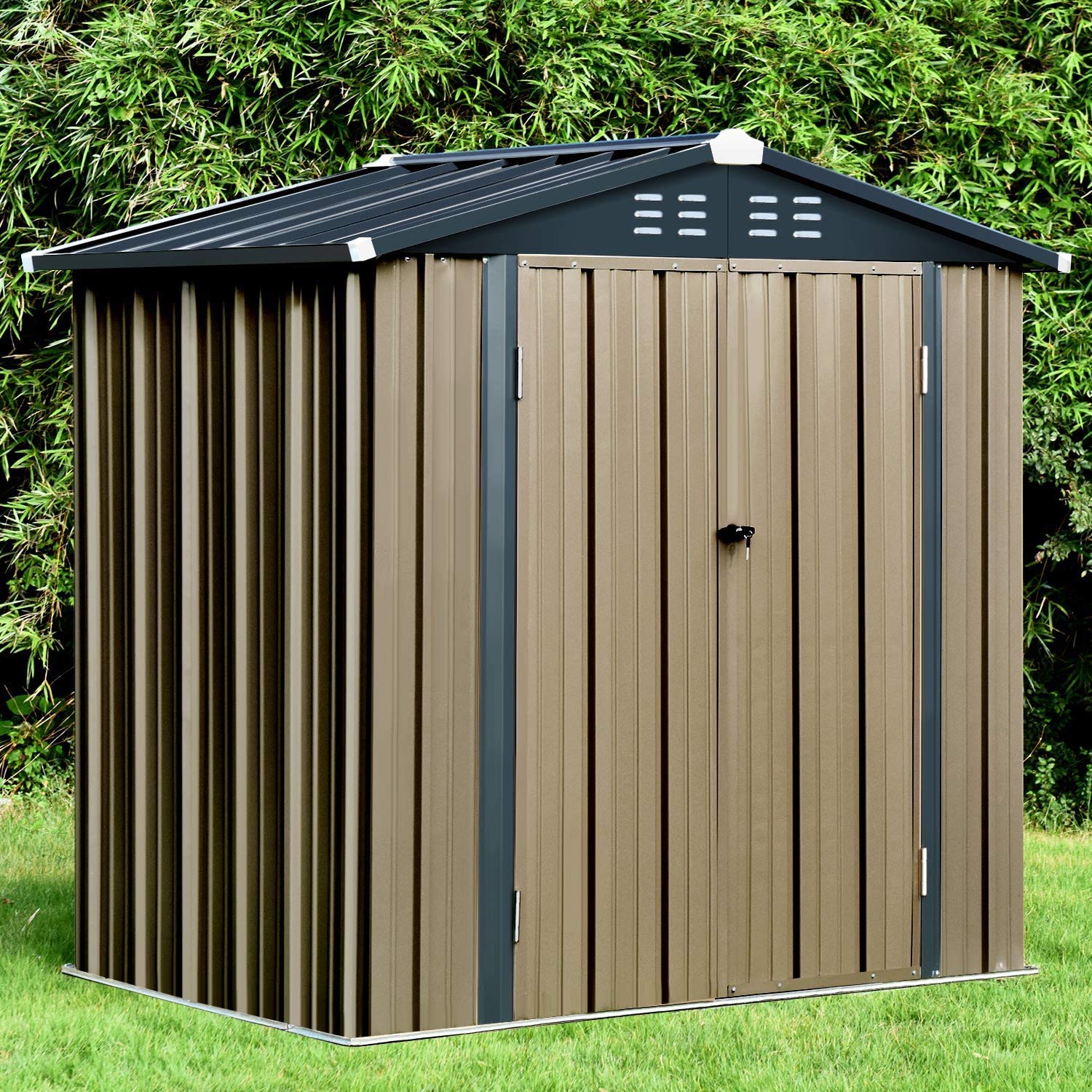 6 x 4 FT Storage Sheds Outdoor, Storage Garden Shed Tool Sheds for Home Yard Patio Backyard Deck, Metal Garden Shed with Padlock, Dark Grey