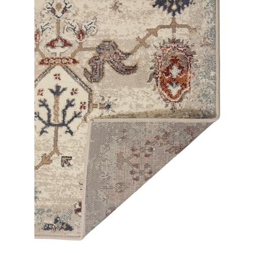 AMER Rugs Allure Collection, 8x10 Area Rug, Rectangular Oriental Rugs for Living Room, 0.38" Low Pile Indoor Rugs for Dining Room, Bedroom, Kitchen, Office, High Traffic Area - Elina Beige