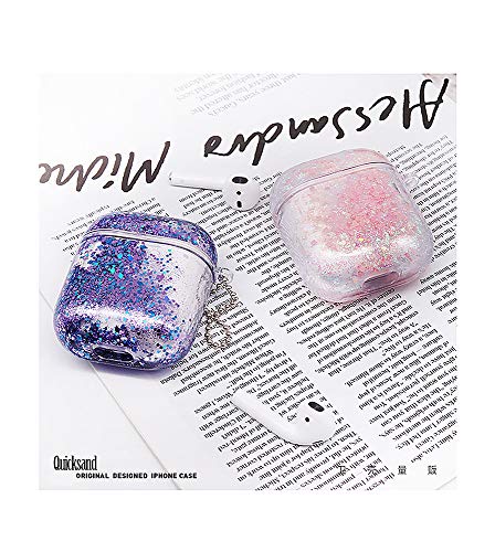 UnnFiko Bling Quicksand Case Compatible with AirPods 1/2, Cute Sparkle Liquid Protective Case, Funny Creative Hard Clear AirpodsĀ 1 & 2 Cover with Keychain (Silver Pink)