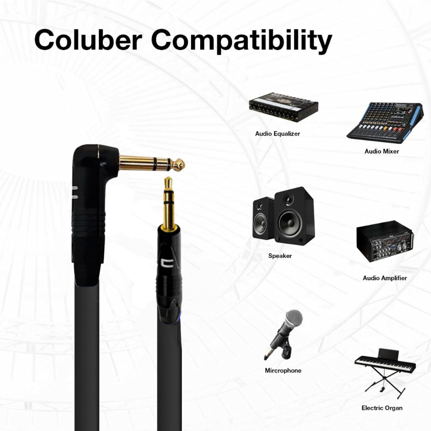 COLUBER CABLE Right Angle 1/4" TRS to 3.5 TRS Male - 5 Feet - Black - Pro 3-Pin Microphone Connector for Powered Speakers, Audio Interface or Mixer for Live Performance & Recording