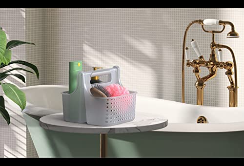 Brookstone, Portable Shower Caddy, Bathroom Organizer Basket, Perfect Size for Dorm/College, Plastic Bath Tote, Dries Quickly with Drainage Holes, Soft Grip Carrying Handle, Frosted Clear