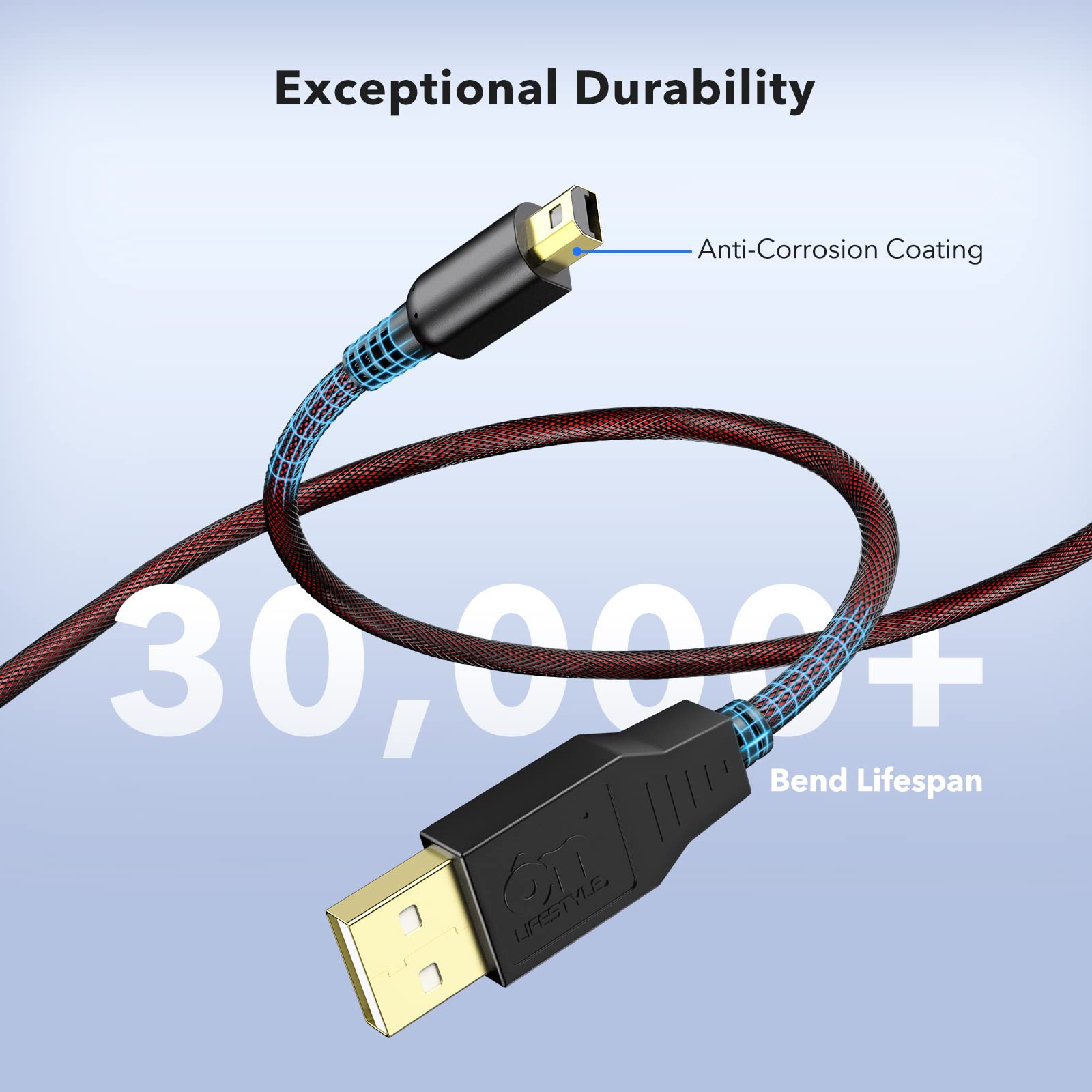 6amLifestyle USB Charging Cable High Speed Premium USB Data Sync Power Charger Charging Cord Compatible with Nintendo 2DS / 3DS / 3DS XL/DSi/DSi XL/New 2DSLL,Black Red