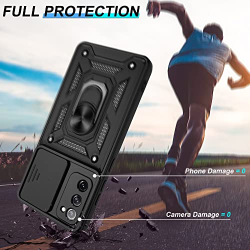 Atump Samsung Galaxy S20 FE Case(4G/5G),Galaxy S20 Fan Edition/S20 Lite with HD Screen Protector with Slide Camera Cover, 360° Rotation Ring Kickstand [Military Grade] Case for Samsung S20 FE Black