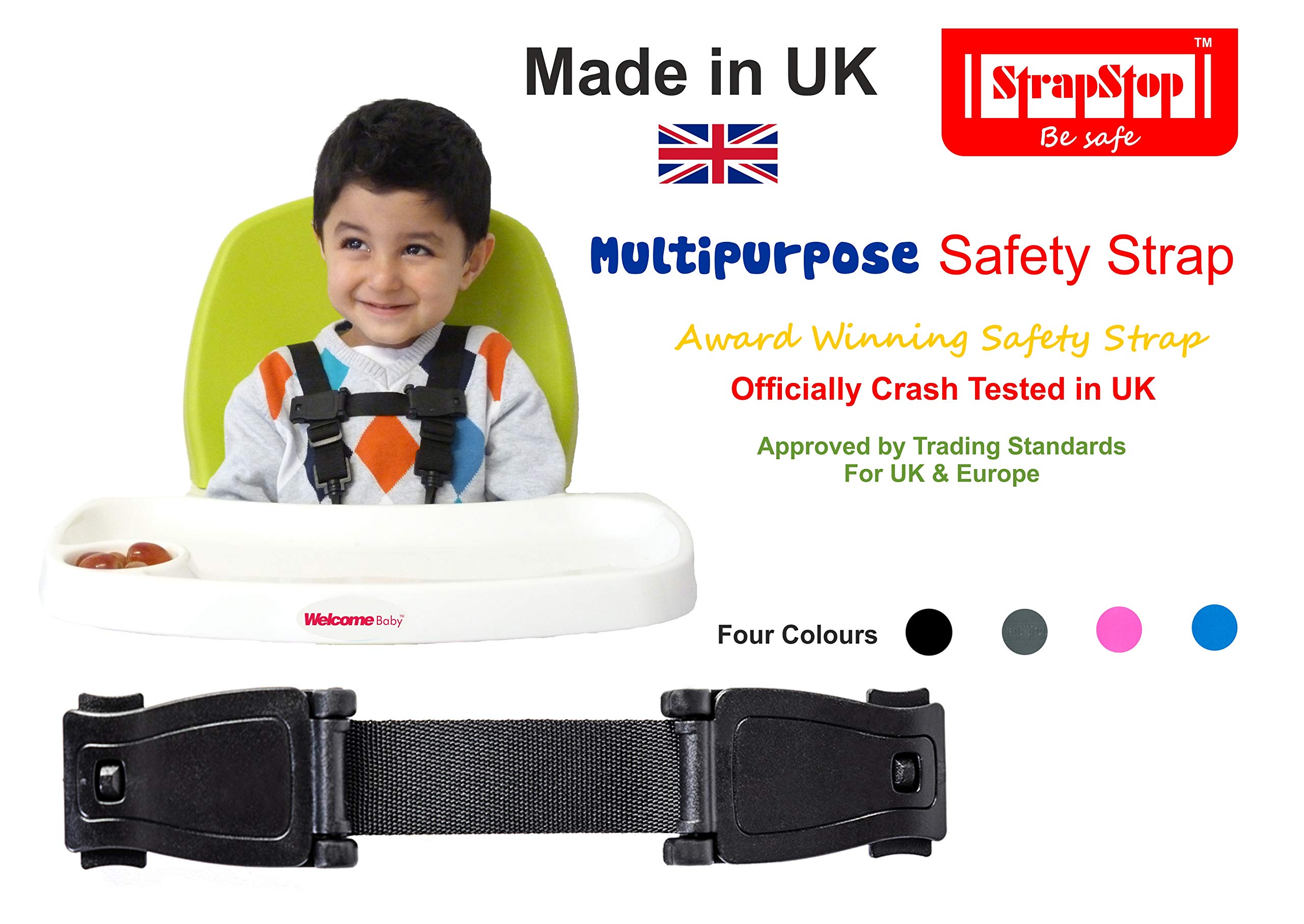 STRAP STOP Anti Escape Car Seat Strap — UK Made, Crash Tested, ECE R44-04 & R129 Passed Buckle up Houdini Straps for Car Seat — Multi-use & Impossible to Unlock (1 x Car Seat Safety Clip) - 4 Colors