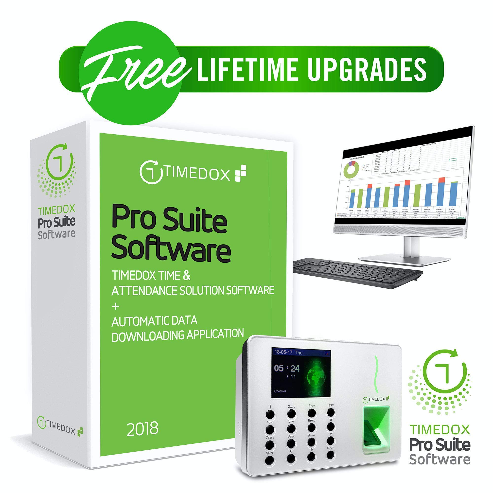 Timedox Silver Snow WiFi Biometric Fingerprint Time Clock Bundle, Including Software, 0 NO Monthly Fees, 180 Days Live Support, Free Unlimited Backup and Storage, 2-Yr Warranty