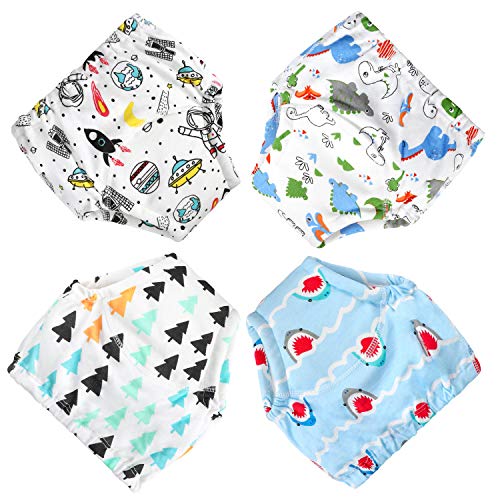MooMoo Baby Cotton Training Pants 4 Pack Padded Toddler Potty Training Underwear for Boys and Girls-12M-5T