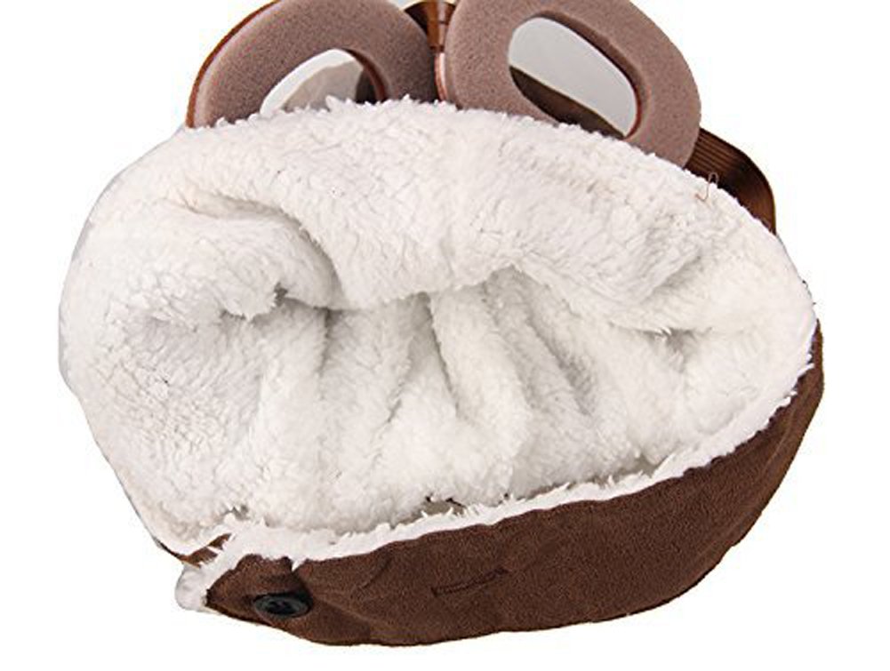 Ewanda store Unisex Baby Kids' Pilot Aviator Fleece Warm Hat Cap with Earmuffs(Brown)