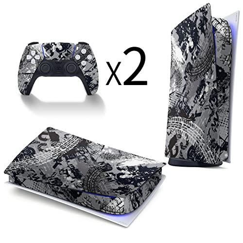 Abstract Tire Tracks Full Protective Skin Cover Design Wrap Decal Sticker Compatible with PS5 Digital Edition Console and Controller