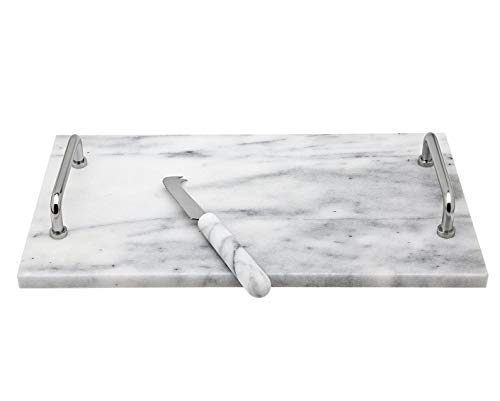 Godinger La Cucina Marble Cheese Board with Knife, 14.00L x 8.00W x 1.85H, Off-white