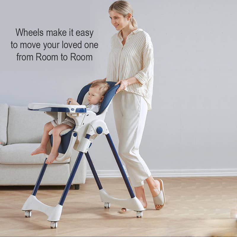 Adjustable High Chair for Babies & Toddlers - Detachable Tray Liner - Easy Cleaning - Adjusts as Child Grows - Reclines for Bottle Feeding - Adjusts to 6 Different Heights - 4 Locking Wheels