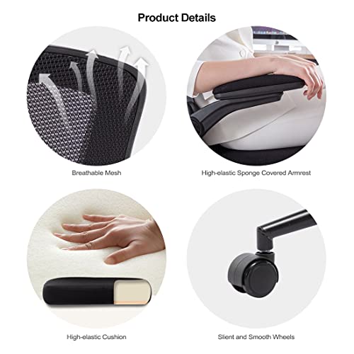 BRTHORY Office Chair Height-Adjustable Ergonomic Desk Chair with Lumbar Support, Breathable Mesh Computer Chair High Back Swivel Task Chair with Flip-up Armrests - Black