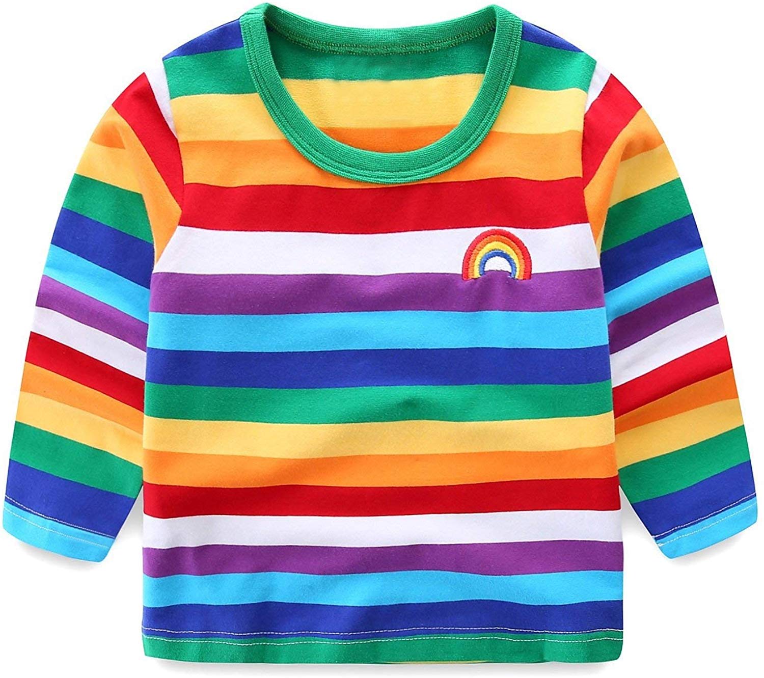 Moon Tree Little Boys Rainbow Striped Shirt Cotton Long Sleeve T-Shirts 4T