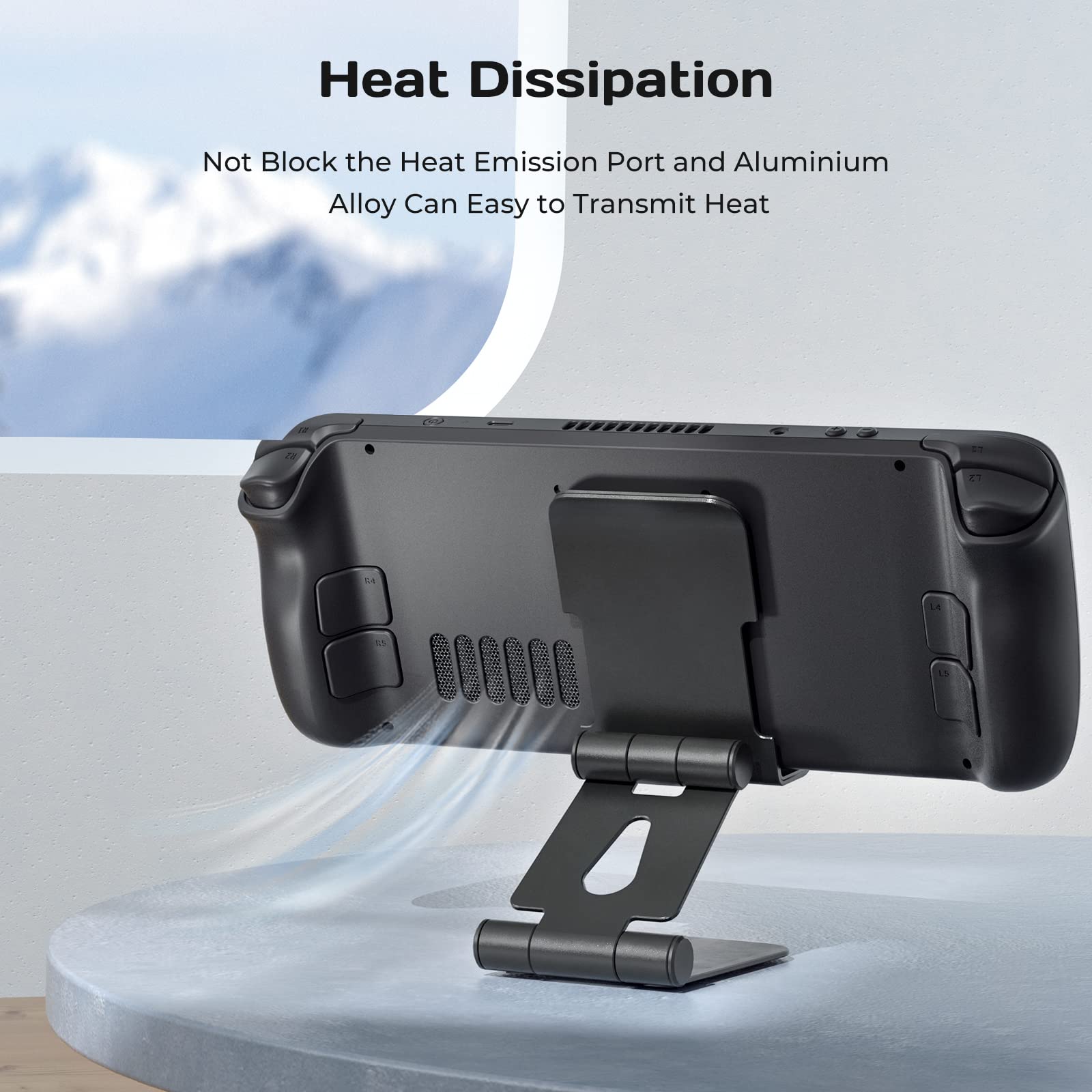 Adjustable Holder Stand Base for Steam Deck, Aluminum Alloy Foldable Anti-Slip Desk Playstand Dock Cradle, Thick Case Friendly, Multi-Angle Viewing For Switch, Steam Deck, iPad, other Mobile Phones