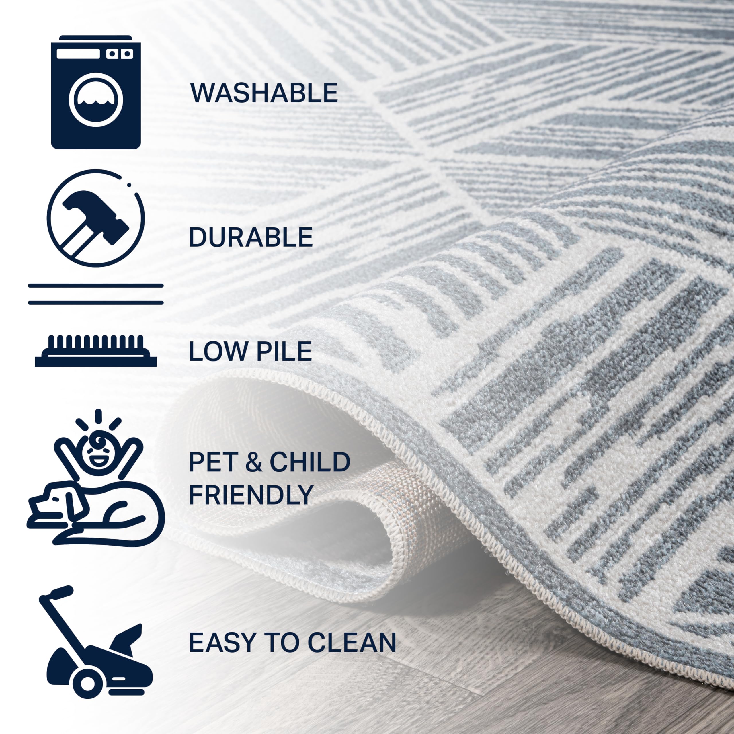 JONATHAN Y WSH313A-4 Vector Modern Coastal Geometric Machine-Washable Area Rug, Contemporary, Minimalist, Casual, Transitional for Living Room, Dining Room, Bedroom, Kitchen, Blue/Cream, 4 X 6