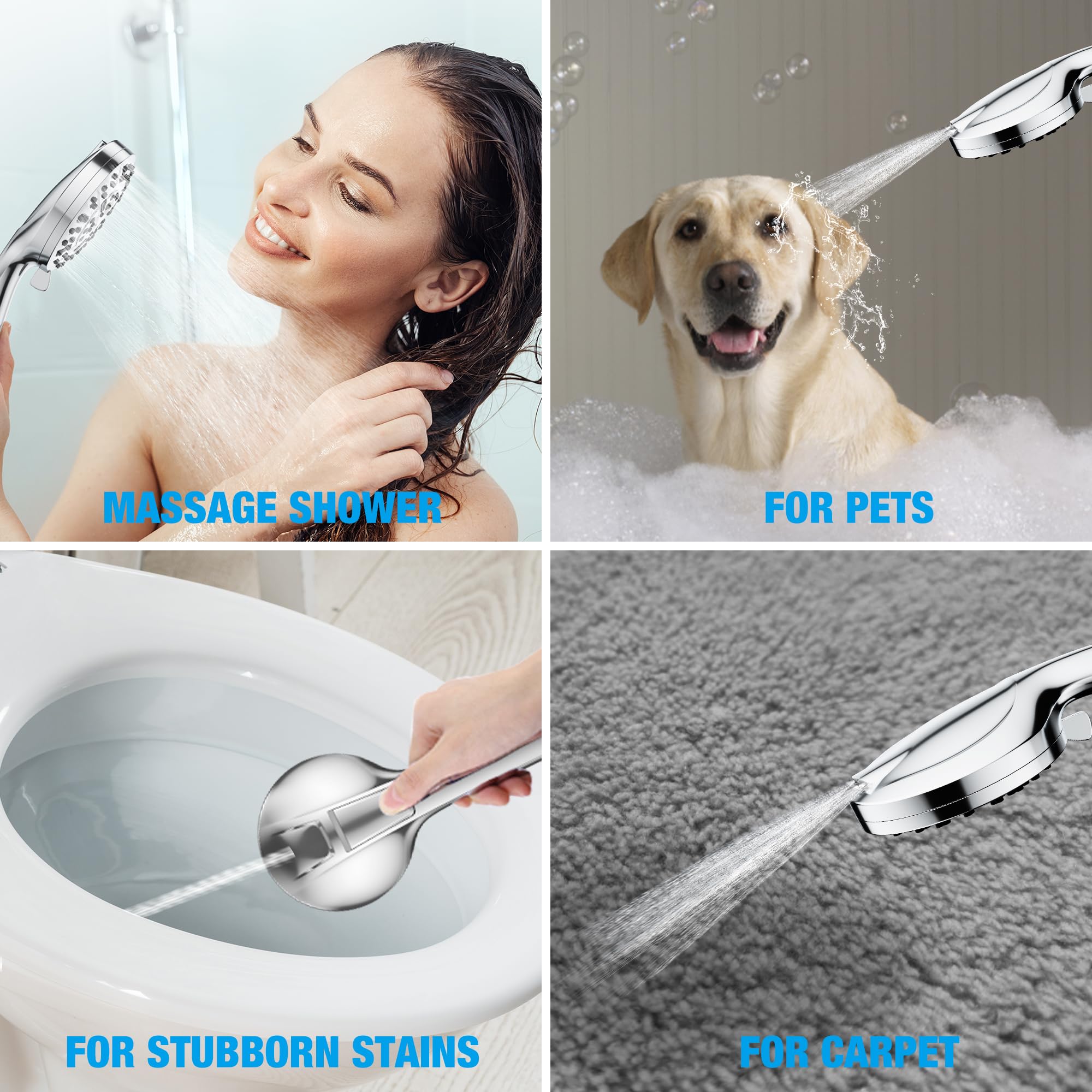 8 Massage Setting & 2 Jet Modes High Pressure Shower Heads, 5.04" Large Size Handheld Shower Head 59" Stainless Steel Shower Head with Hose 360° Detachable Shower Head Aqua Care Shower Head