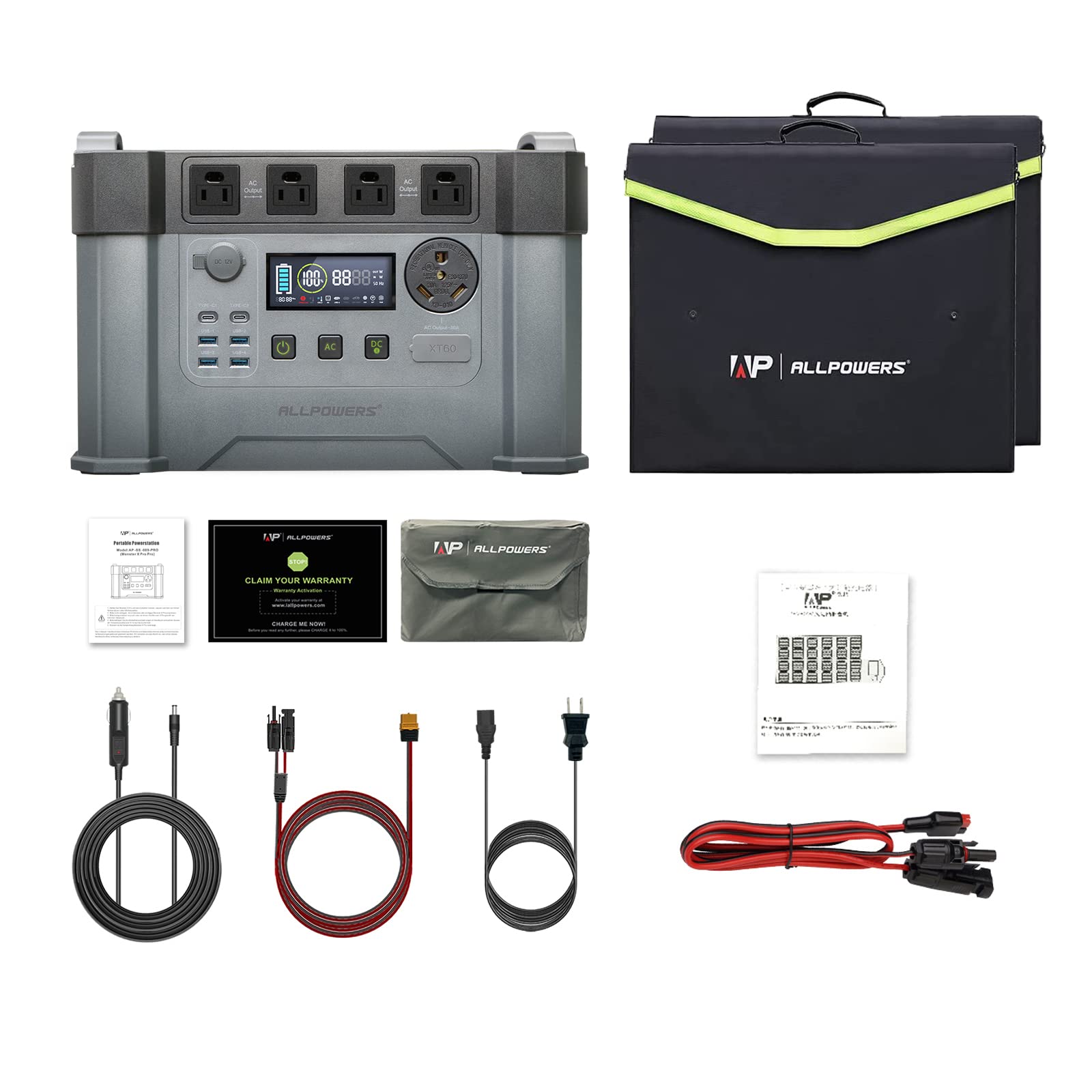 ALLPOWERS S2000 Pro Solar Generator with Panels Included 2400W MPPT Portable Power Station with 2pcs Foldable Solar Panel 100W, Solar Backup Power for RV Van House Outdoor Camping
