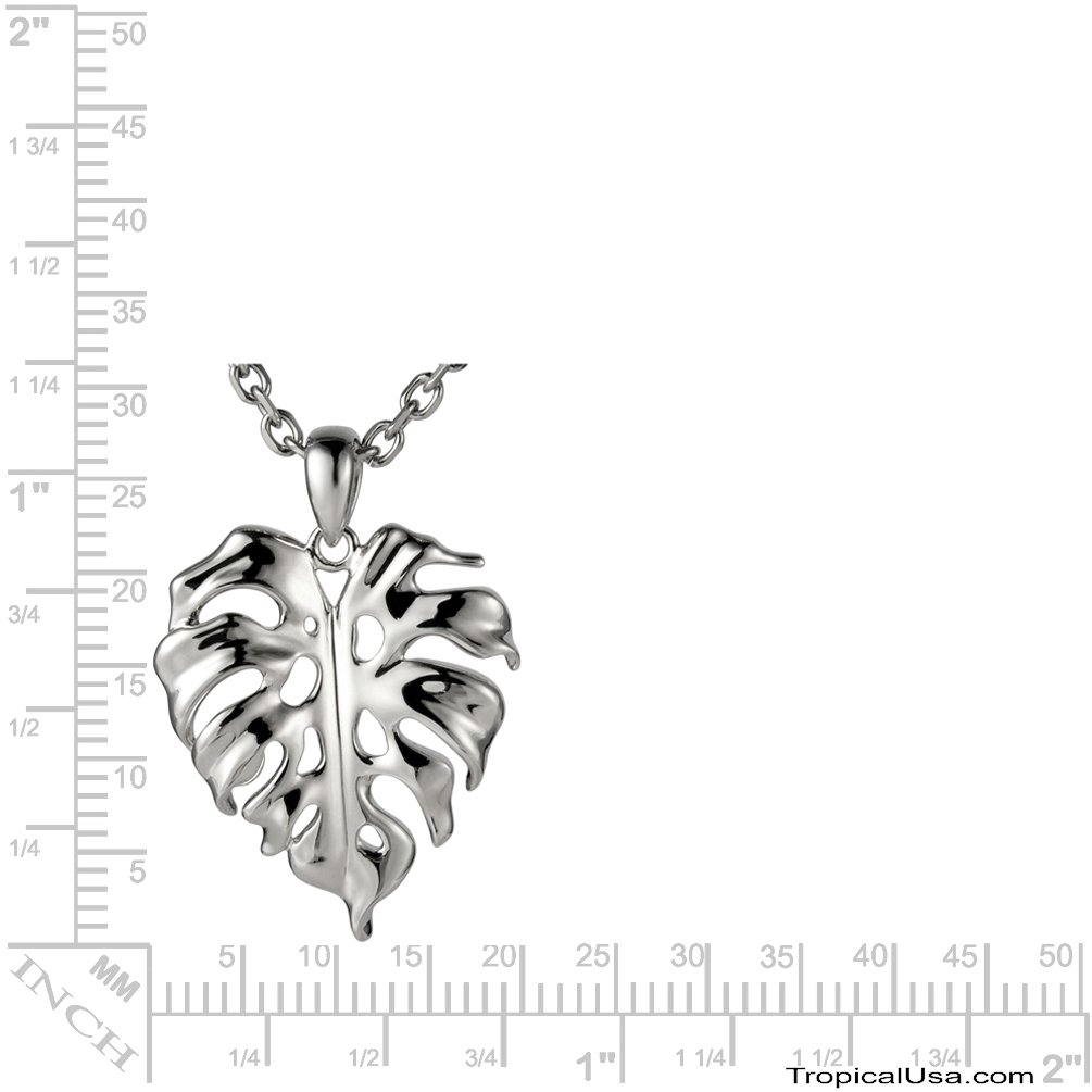 925 Sterling Silver Hawaiian Monstera Leaf Necklace Pendant With 18" Box Chain (M)