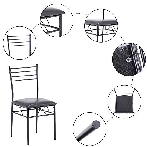 SSLine 5-Piece Glass Dining Table Set with 4 Chairs Small Space Kitchen Table Modern Simple Dining Room Dinette Sets w/1 Tempered Glass Top/Metal Frame Table and 4 Leather Cushion Seat Dining Chairs