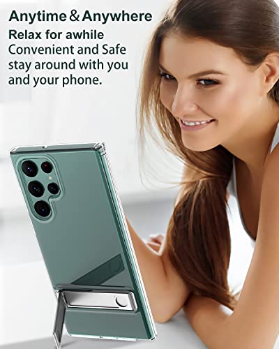 Btscase for Samsung Galaxy S22 Ultra 5G Case, with Adjustable Metal Kickstand, Crystal Clear Soft Flexible TPU Slim Shockproof Drop Protective Girls Women Men Cover for Galaxy S22 Ultra 5G, Clear
