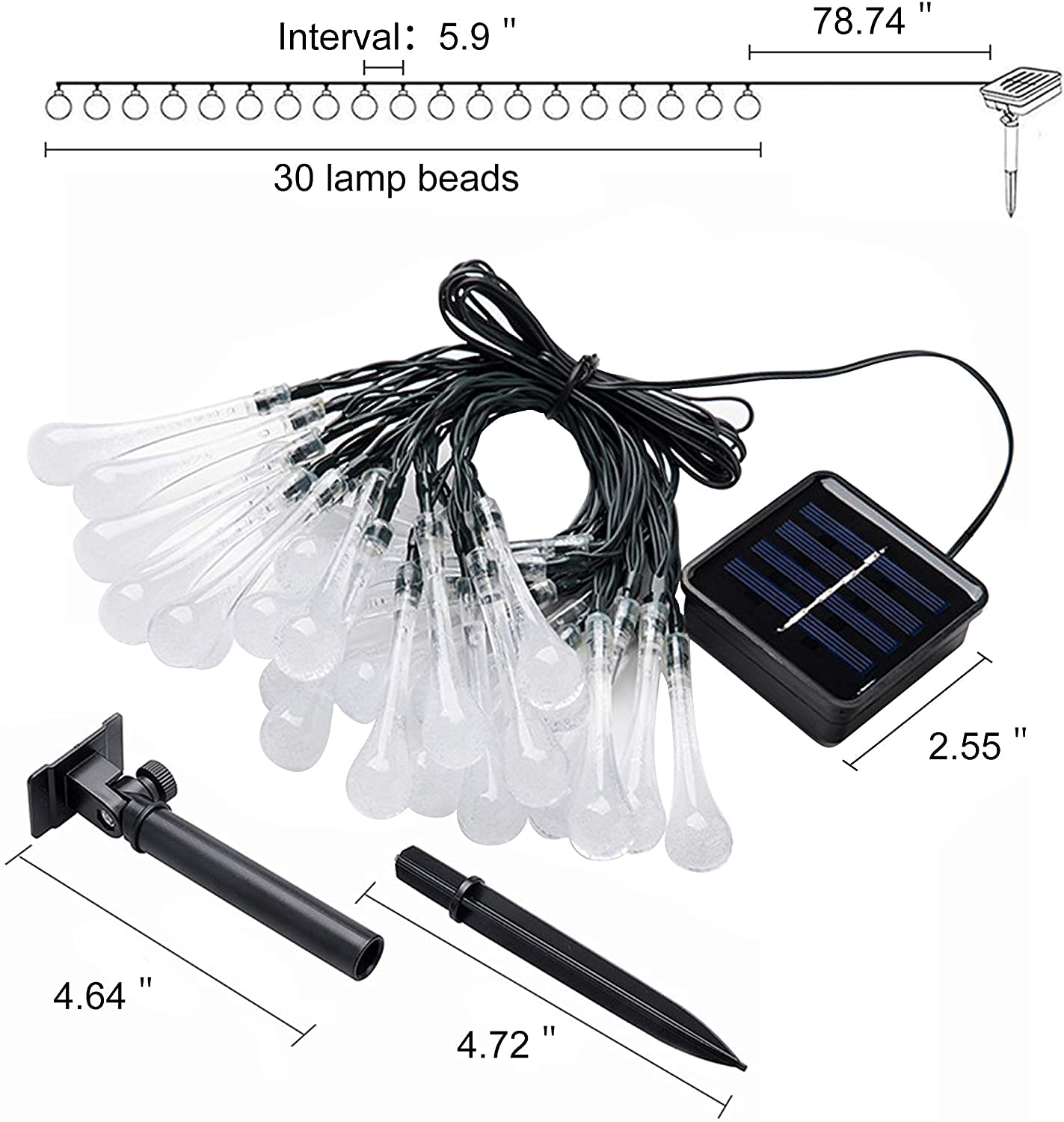 Comoo Solar String Lights Outdoor 21 Feet 30 LED Solar Lights 1Pc Outdoor Decorative 8 Mode Solar String Lights for Garden,Parties,Wedding-Warm Light
